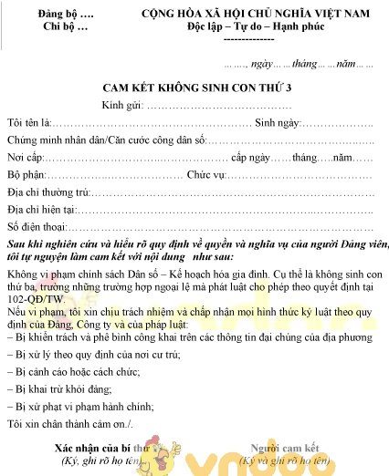 Mẫu cam kết không sinh con thứ 3 HoaTieu vn