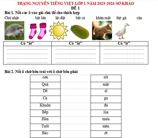Bộ đề Luyện Thi Trạng Nguyên Tiếng Việt Lớp 1 Năm 2024 Hoatieuvn